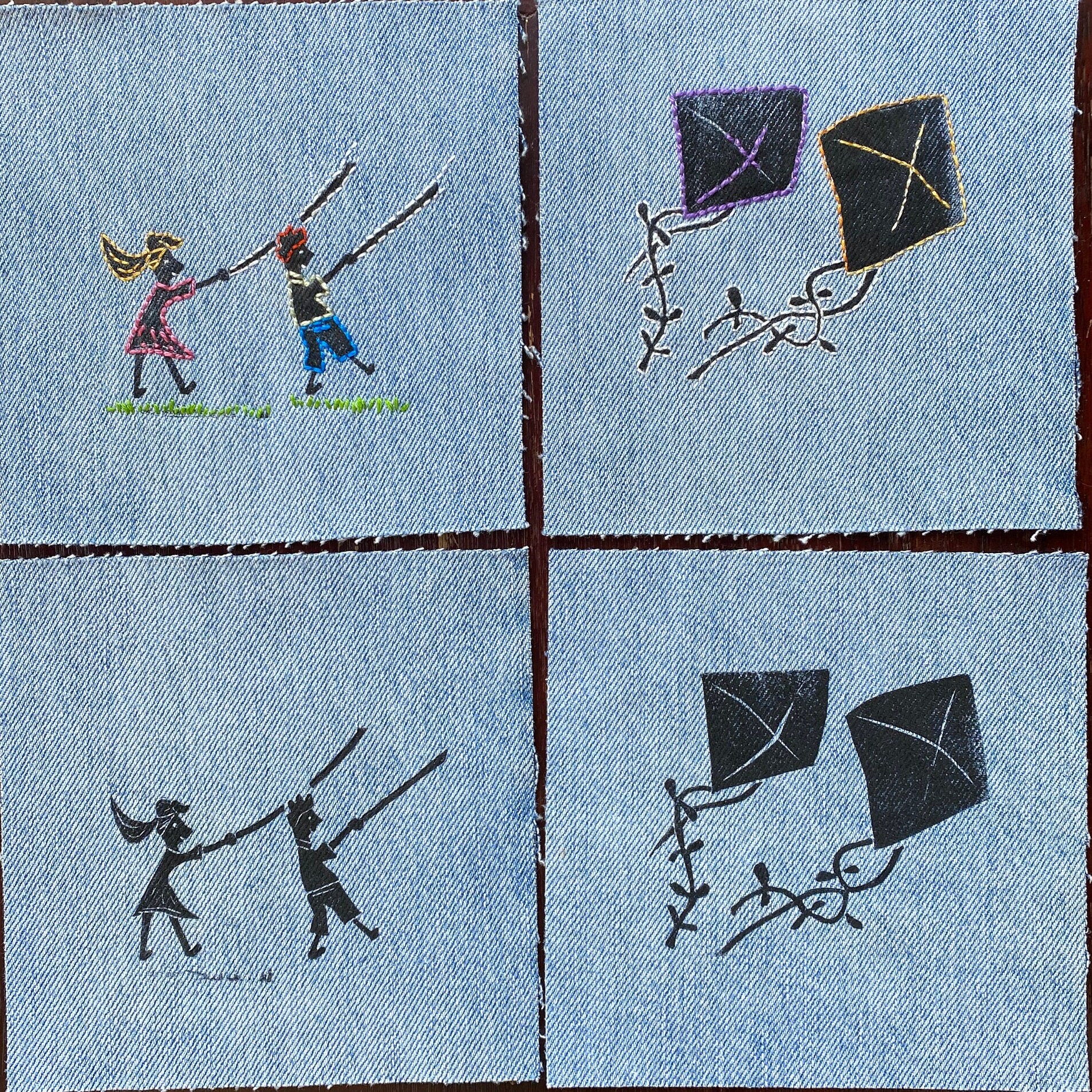 Set of Two Kite Flying Patches, Kite Prints, Slow Stitch Visible ...