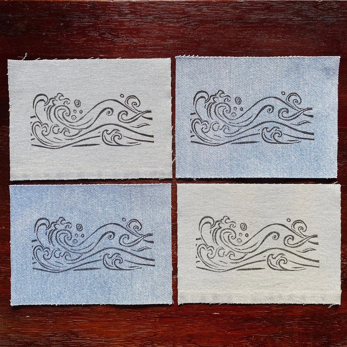 Wave Patch, Slow Stitch Visible Mending, Upcycled Denim, Hand Printed ...