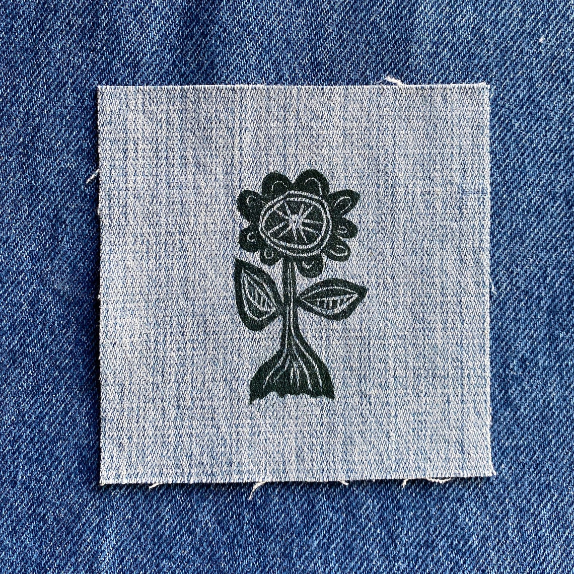 Upcycled Denim Flower Patch, Flower Print, Slow Stitch Visible Mending ...