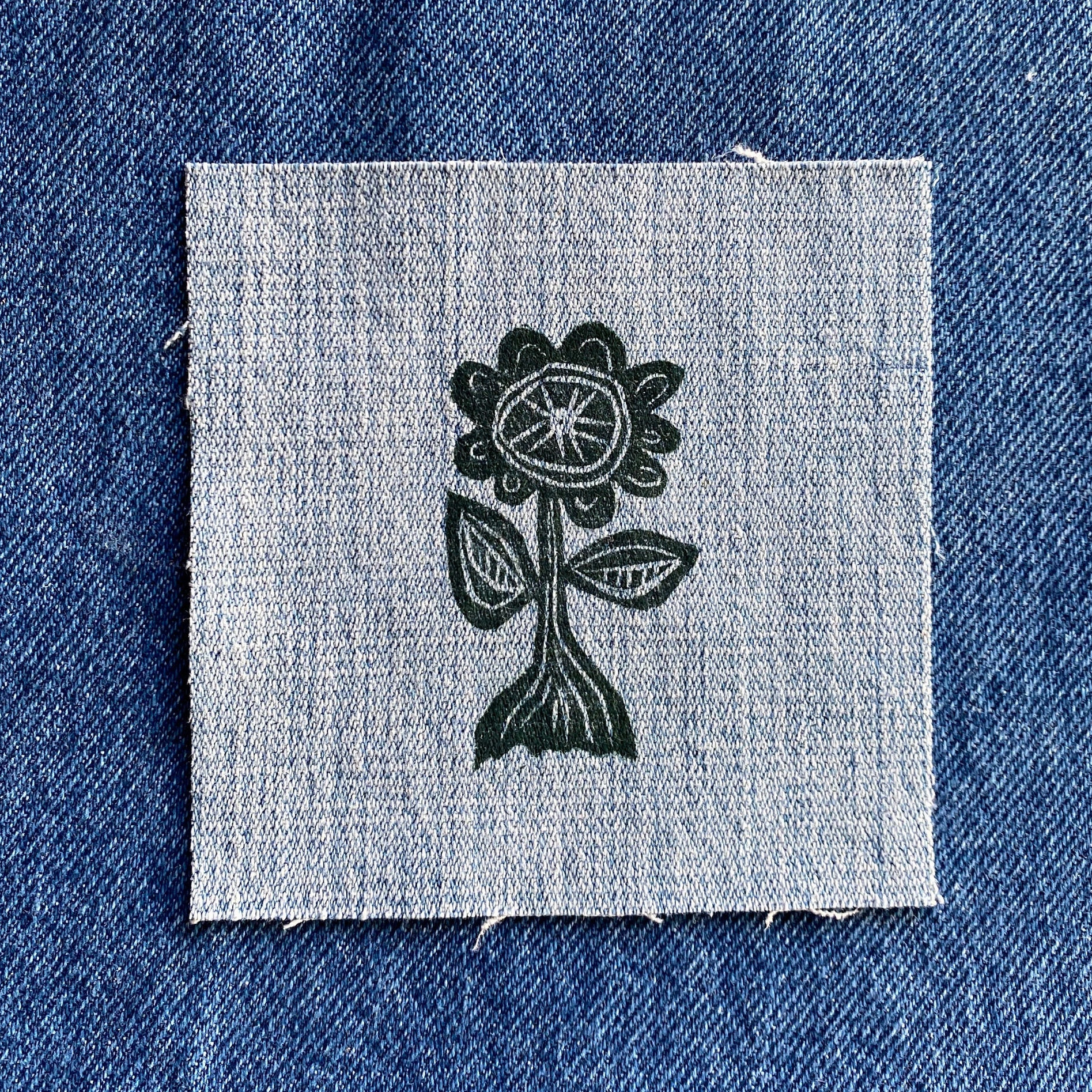Upcycled Denim Flower Patch, Flower Print, Slow Stitch Visible Mending ...
