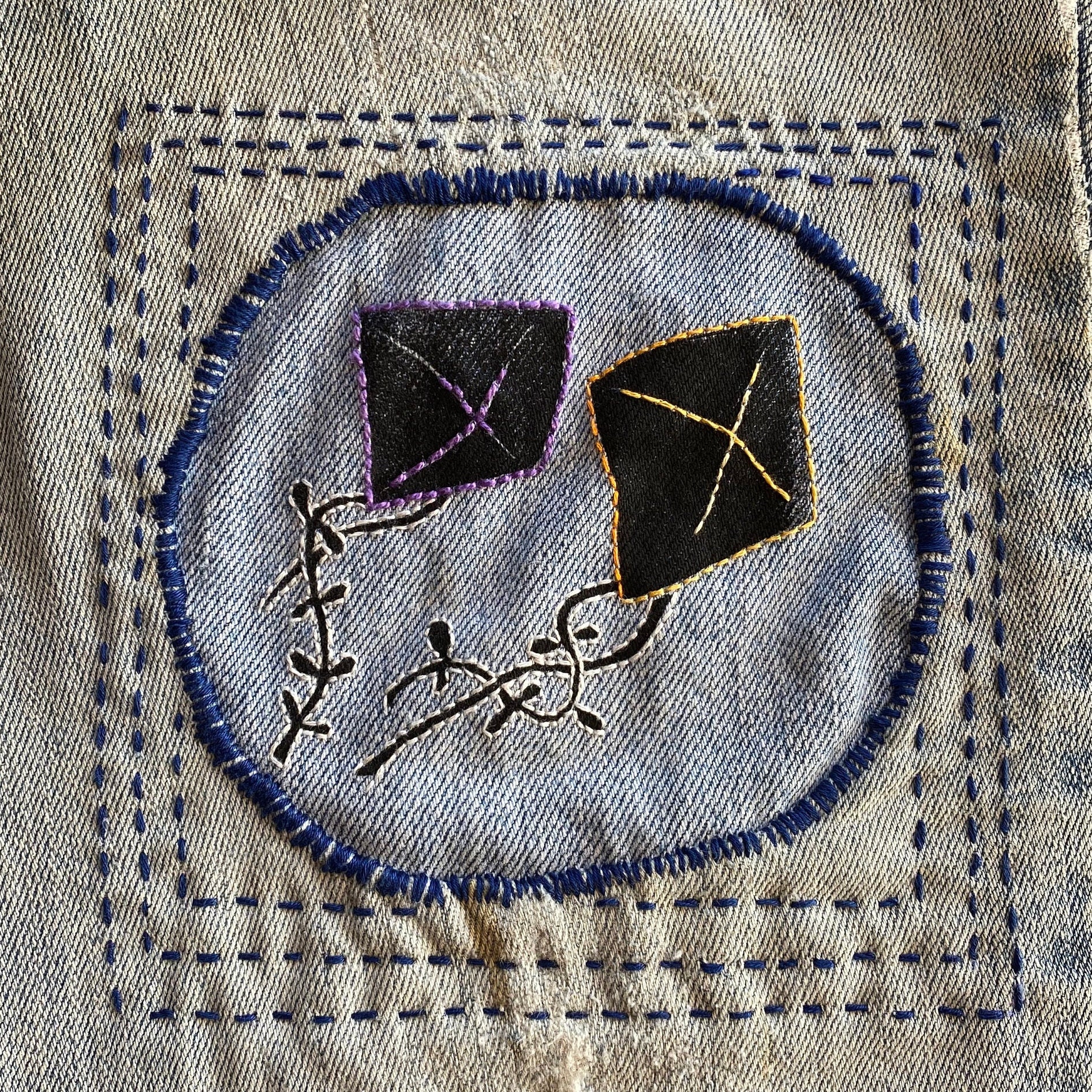 Set of Two Kite Flying Patches, Kite Prints, Slow Stitch Visible ...