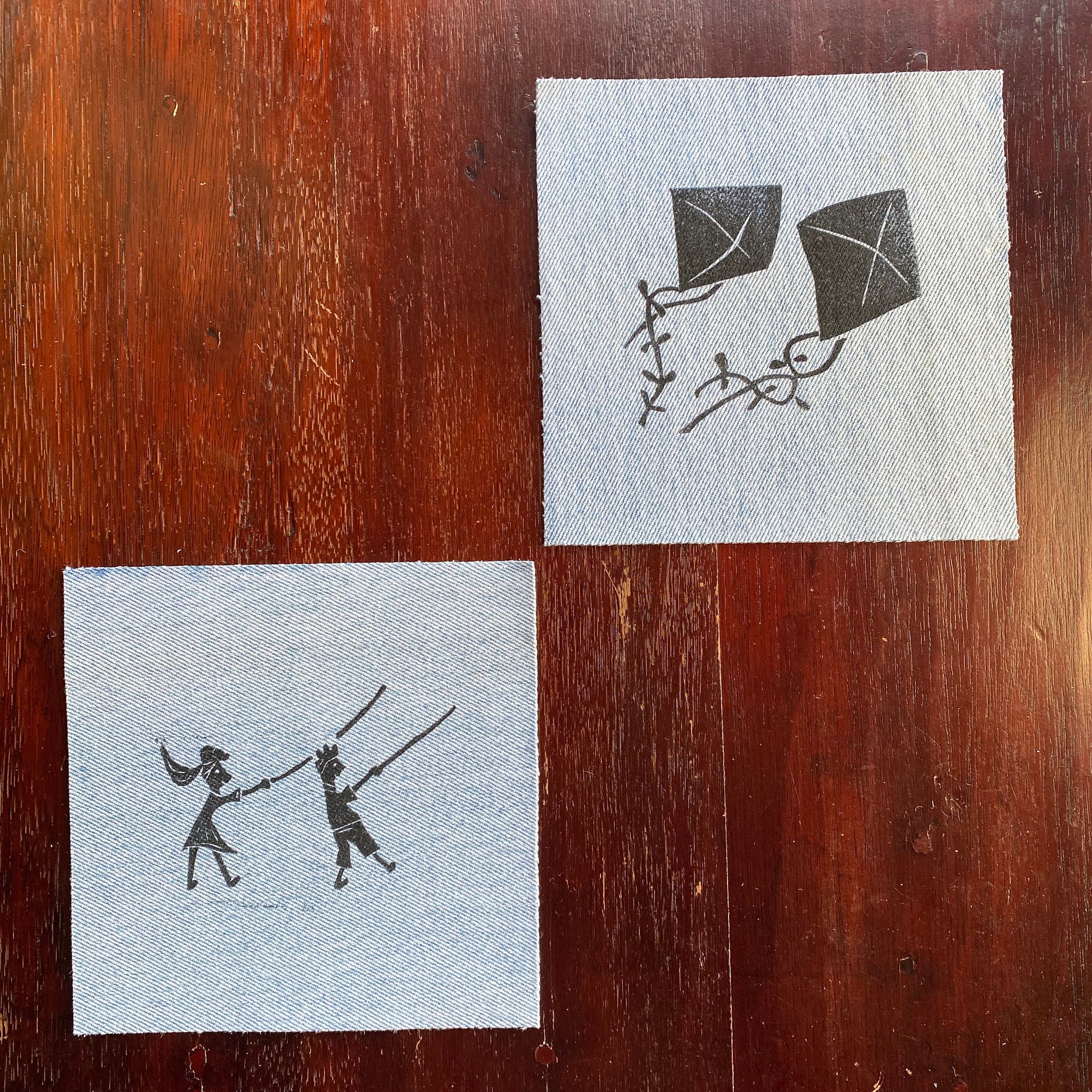 Set of Two Kite Flying Patches, Kite Prints, Slow Stitch Visible ...