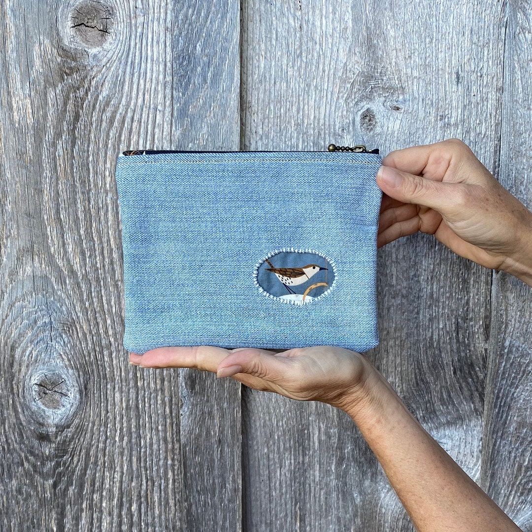 Hand Embroidered Bird Upcycled Denim Pouch Bird Lover Gift - Etsy