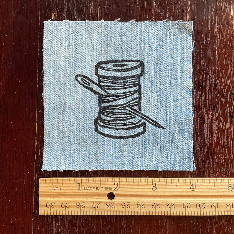 Spool of Thread Patch, Slow Stitch Visible Mending Patch, Upcycled ...