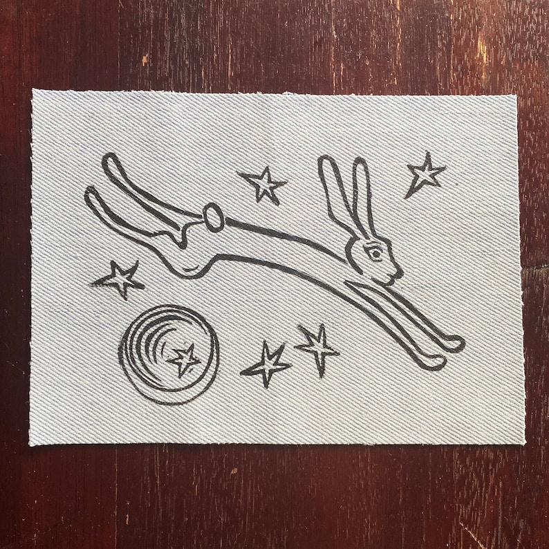 Hare and Moon Patch, Visible Mending Patch, Upcycled Denim, Sew On ...