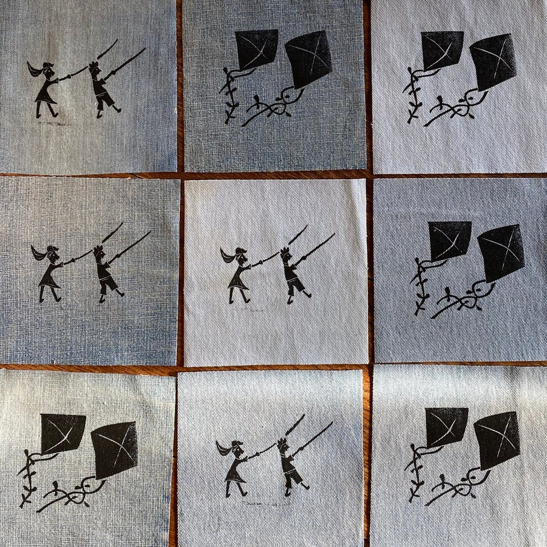 Set of Two Kite Flying Patches, Kite Prints, Slow Stitch Visible ...