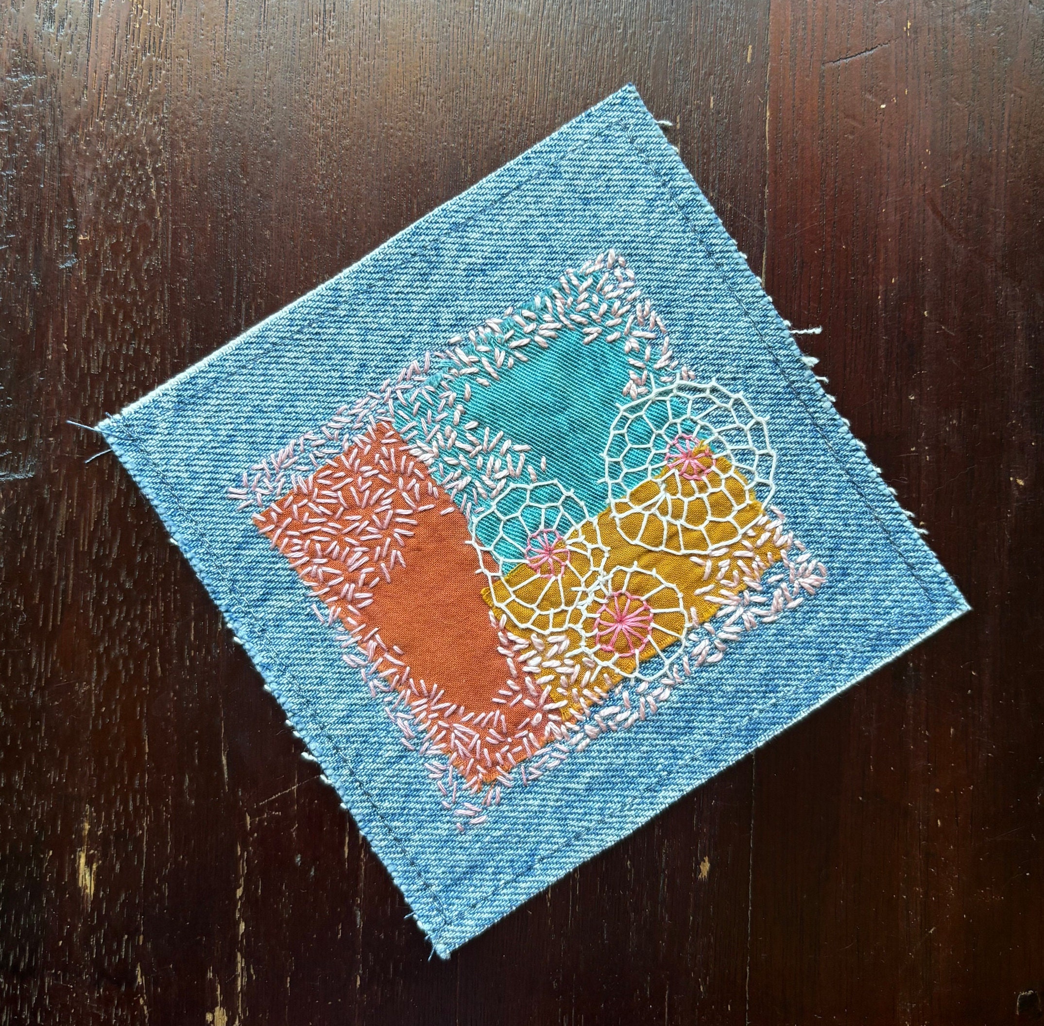 Japanese Inspired Hand Embroidered Patch, Boro Denim Mending, Slow ...