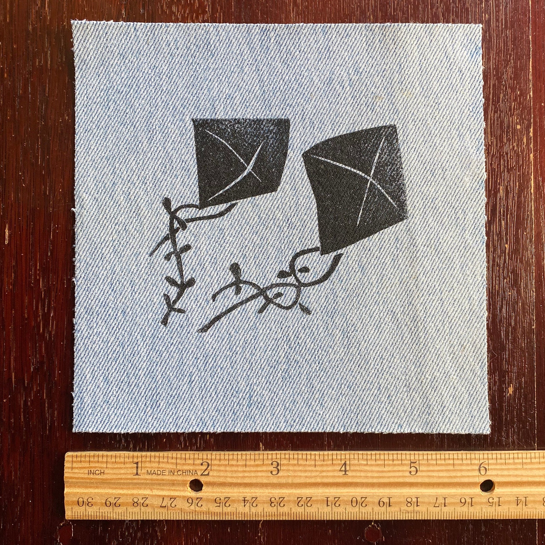 Set of Two Kite Flying Patches, Kite Prints, Slow Stitch Visible ...