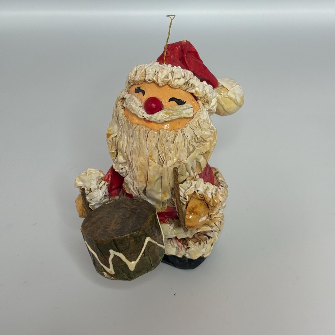 Vintage Paper Mache Santa Playing the Drums Ornament Mcm Christmas - Etsy