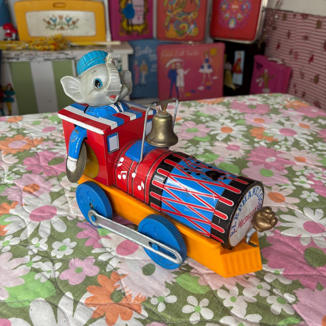 Elephant Loco Musician Modern Toys Company Japan Tin Toy Elephant Train ...