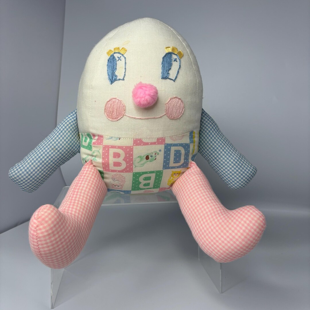 Vintage 1970s Hand Made Humpty Dumpty Plush Doll Adorable Embroidered ...
