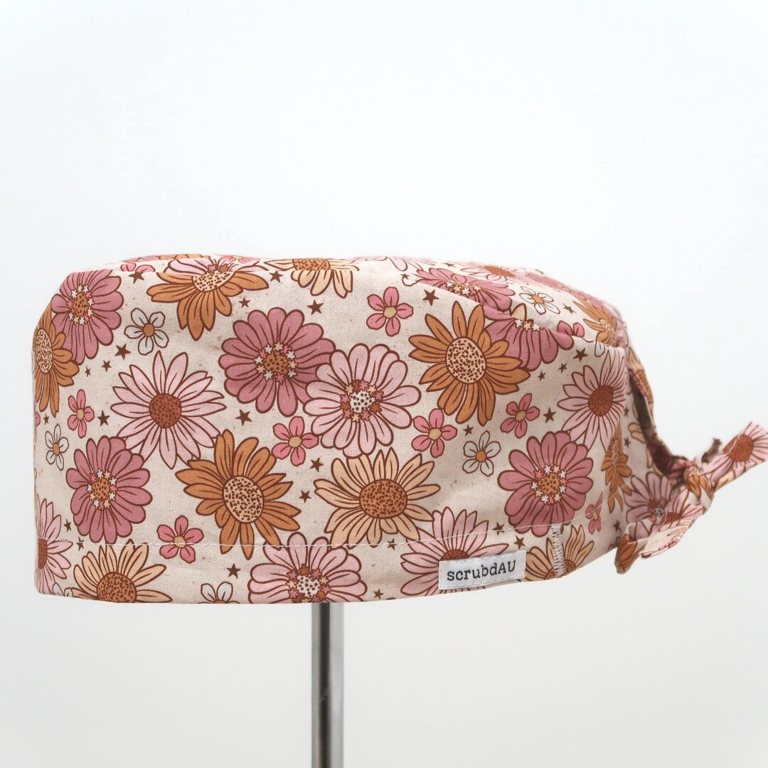 Flower Scrub Cap: Handmade Cotton Surgical Hat, Custom Embroidery - Etsy