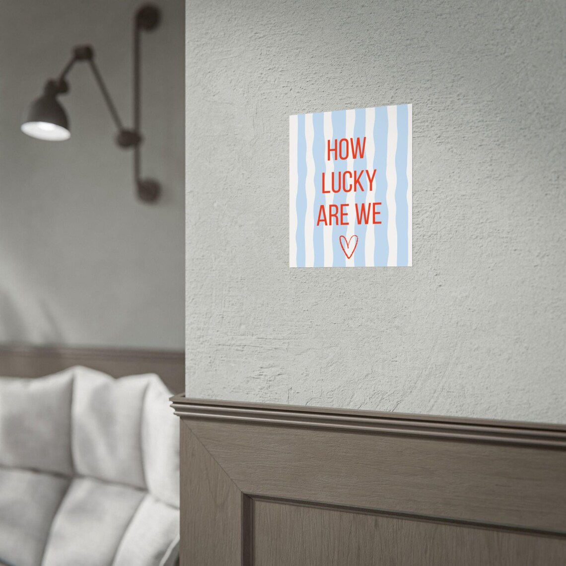 How Lucky Are We Poster | Rolled Poster, Blue Striped Heart Wall Art - Etsy