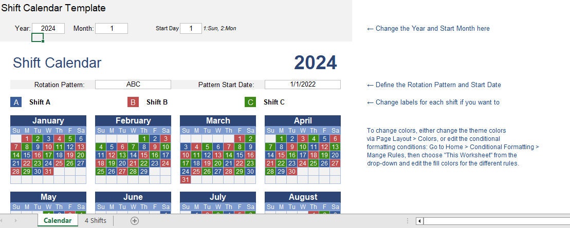 PLR 6 Premium Employee Shift Schedule, Work Shift Schedule Calendar ...