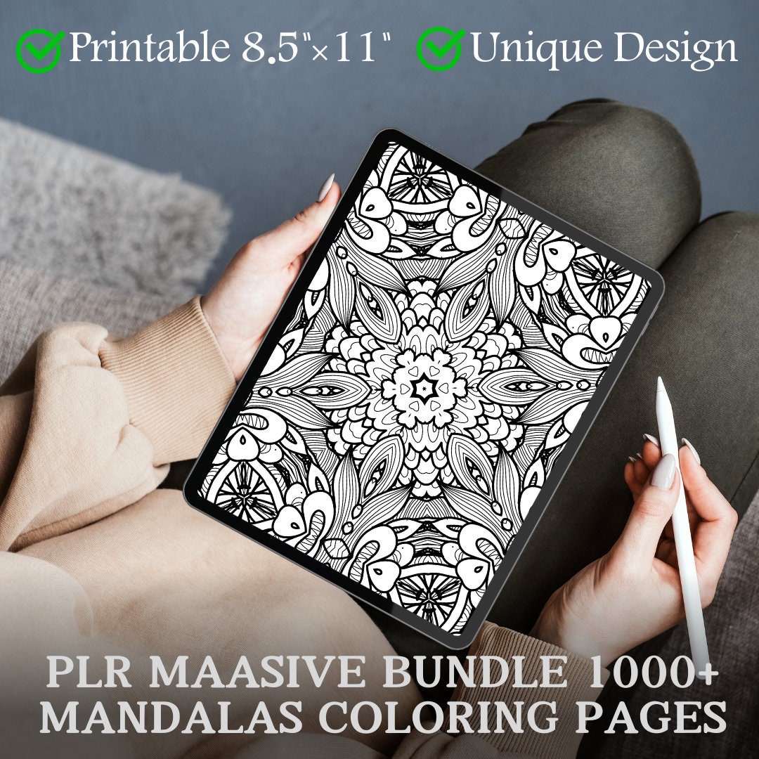 PLR Massive Bundle +1000 Mandalas Coloring Pages, Adult Coloring, Mind ...