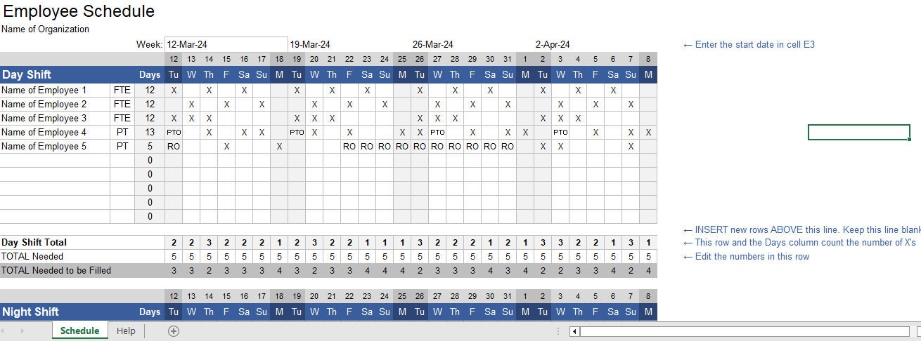 PLR 6 Premium Employee Shift Schedule, Work Shift Schedule Calendar ...