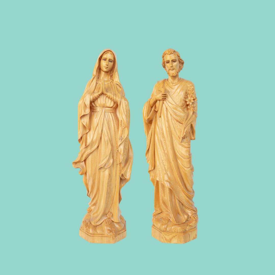 16" to 39"h 2pc-set of Our Lady and St. Joseph Statues. Carved Wooden ...
