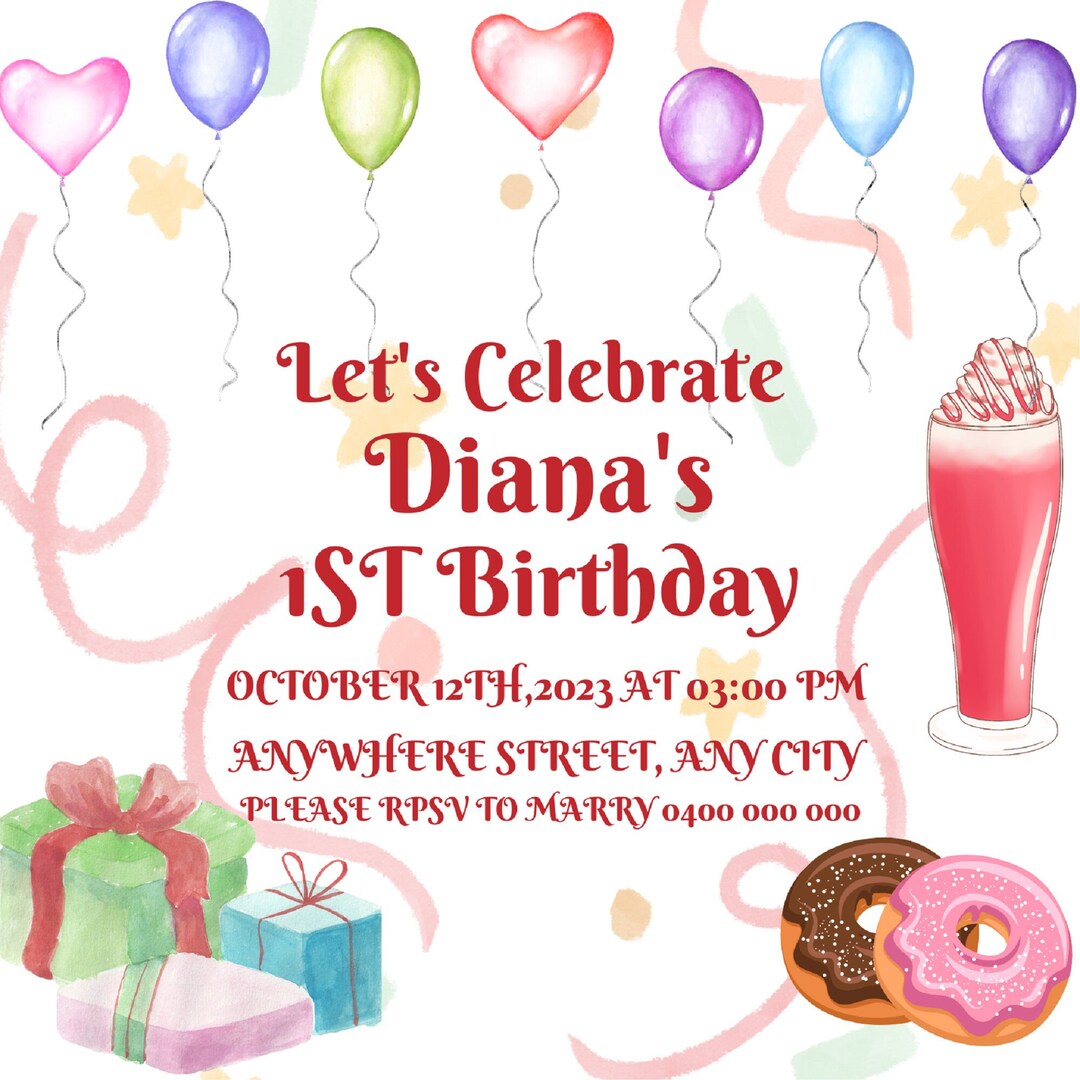 Donut Milkshake Gift Birthday Invitation Card Editable Invitation ...