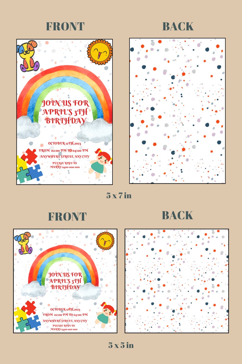 Editable Rainbow Birthday Invitation Card Printable Editable in ...