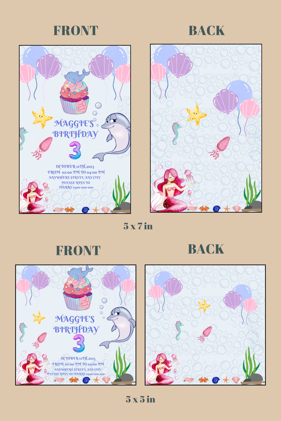 Mermaid Birthday Invitation Card,printable Invitation, Editable in ...