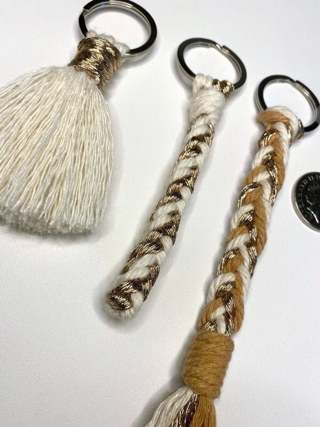 Macrame Zipper Pull White and Gold Bag Charm Small Bridal - Etsy