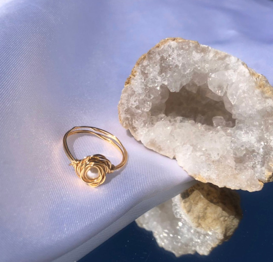 Handmade Rose Pearl Rings Pearl Ring Rose Ring Wire Ring - Etsy