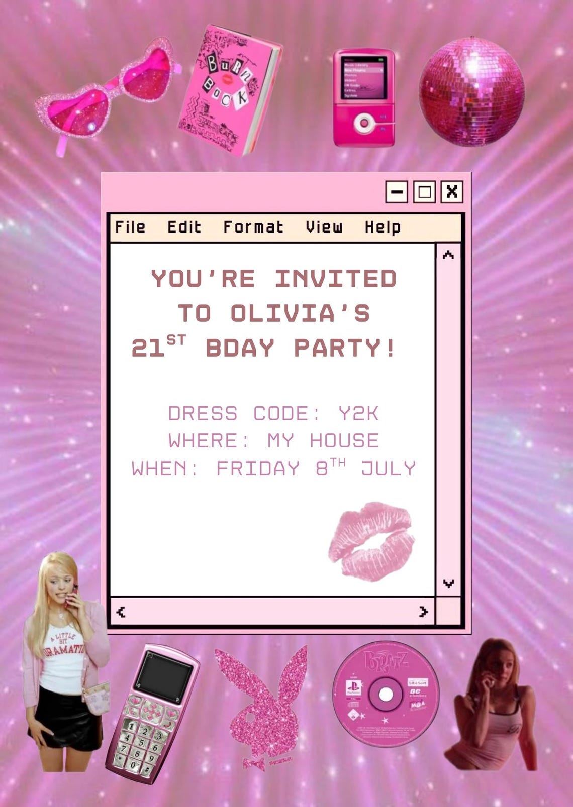 Y2K Birthday Invitation Template - Etsy