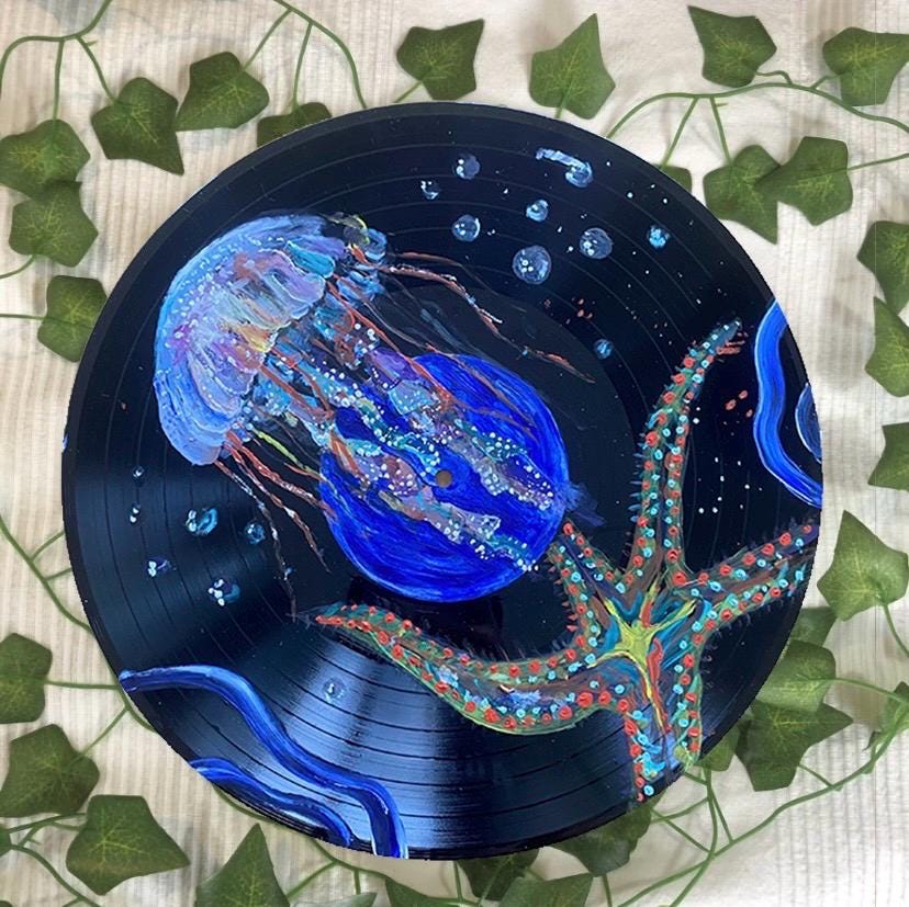 Hand-painted Vinyl Ocean Record - Etsy