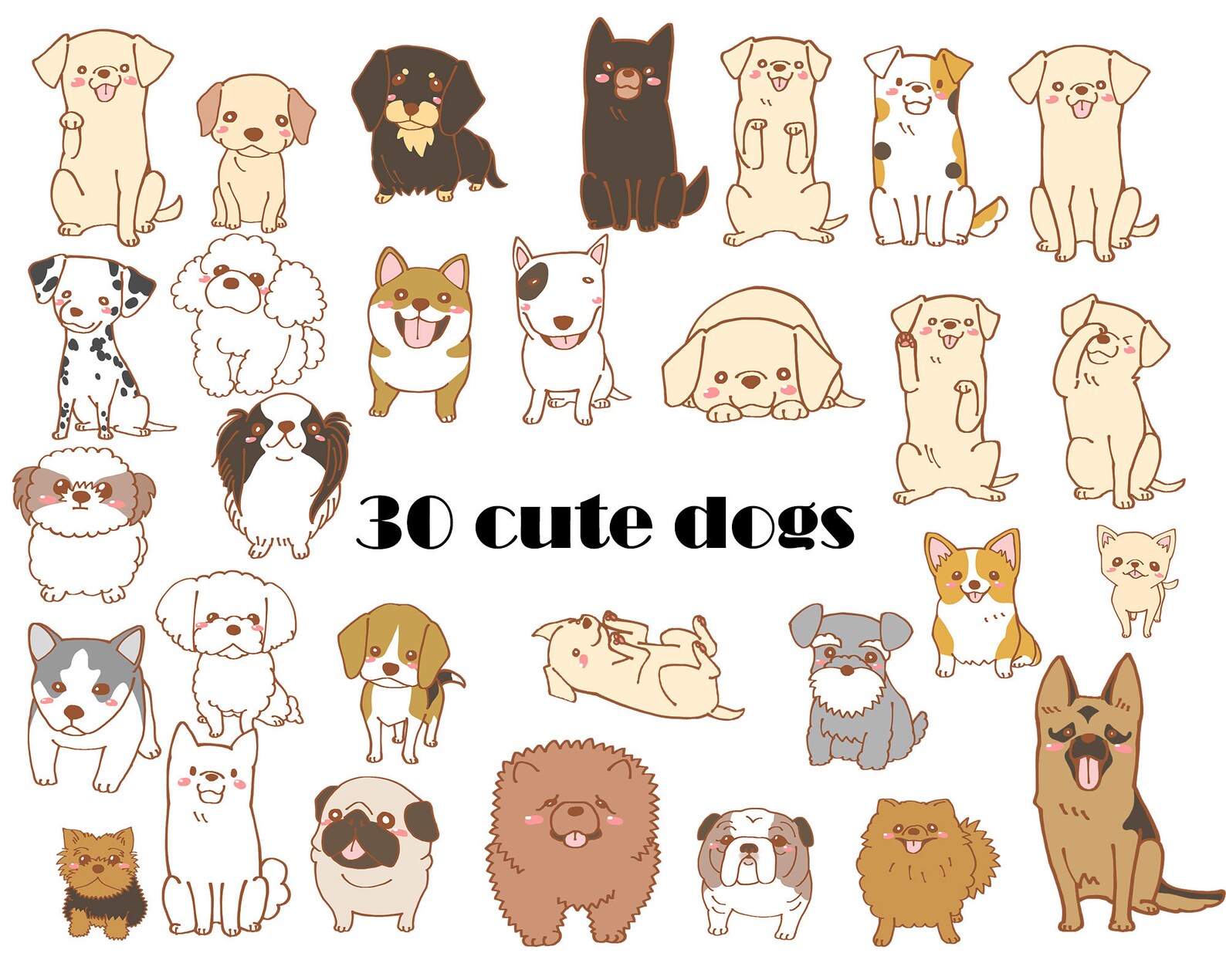 Cute Dogs clipart Kawaii dog doodle Hand paintedPet | Etsy