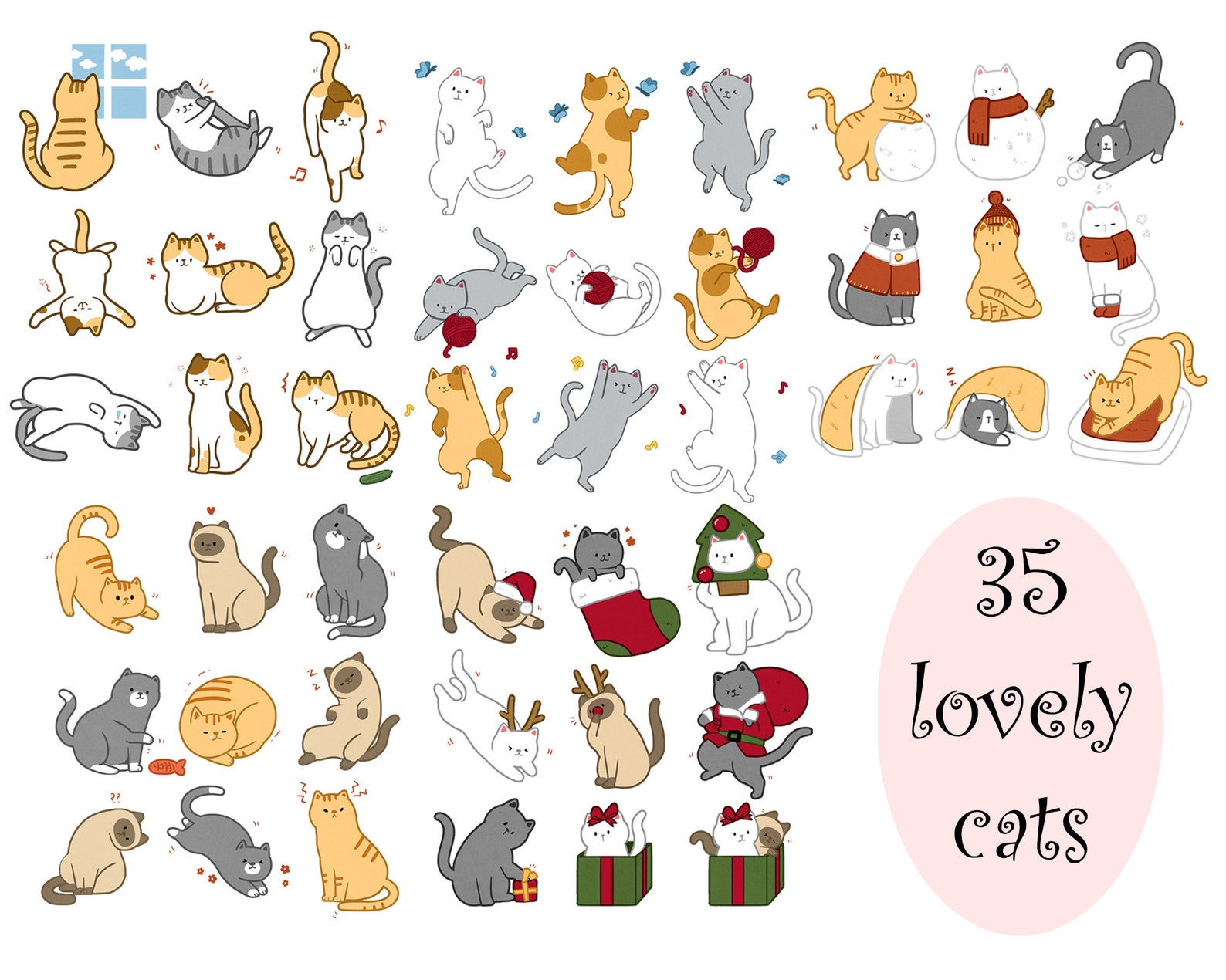 Cute cat cliparts Kawaii kitten doodle Pet illustration | Etsy