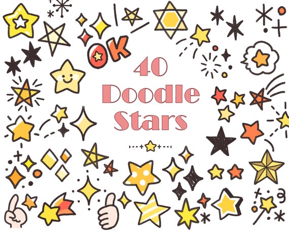 Clip Art PNG Doodle Stars Clipart,40 Cute Icons set,Hand Drawn stars ...