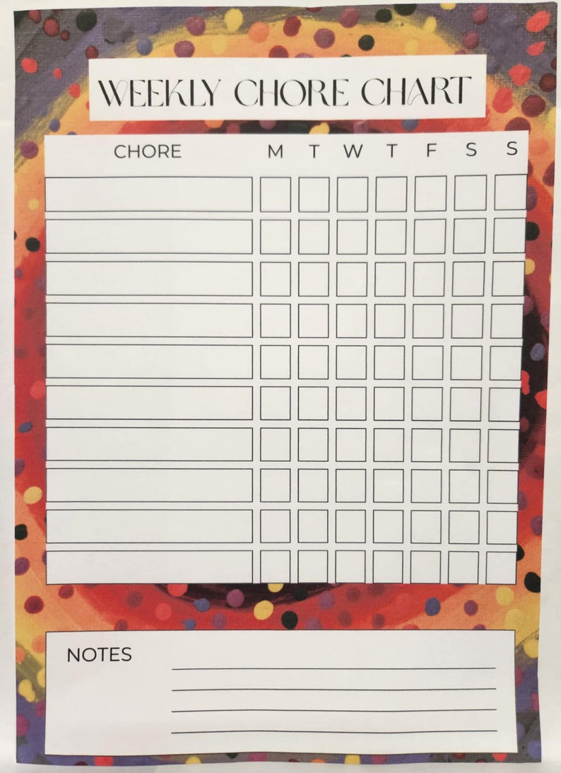 Printable Weekly Chore Chart: Rainbow Aboriginal Art, Family Cleaning ...