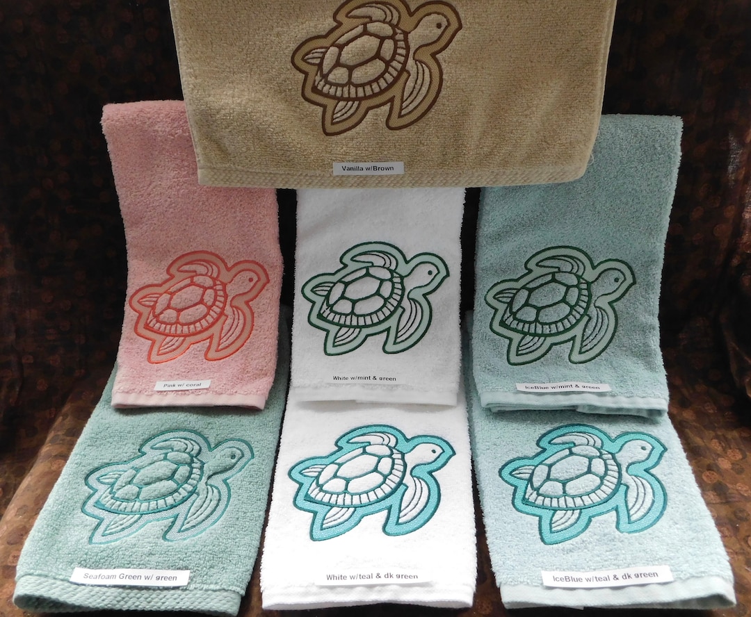 Sea Turtles Embroidered on Bath Towels, Hand Towels And/or Wash Cloths ...