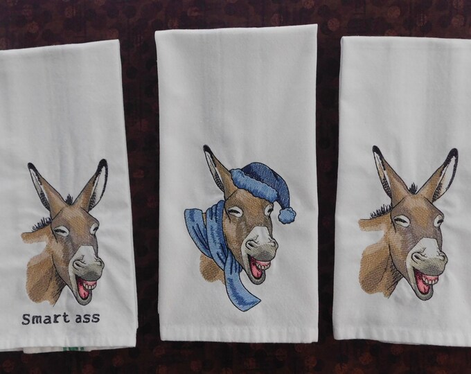 Smart A.. Donkey Embroidered on a Kitchen Towel - Etsy