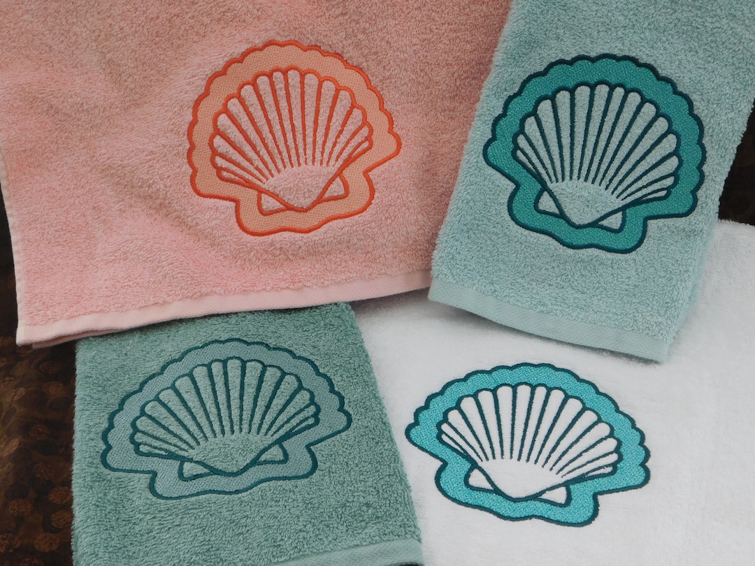 Embroidered Shell on Hand Towel - Etsy
