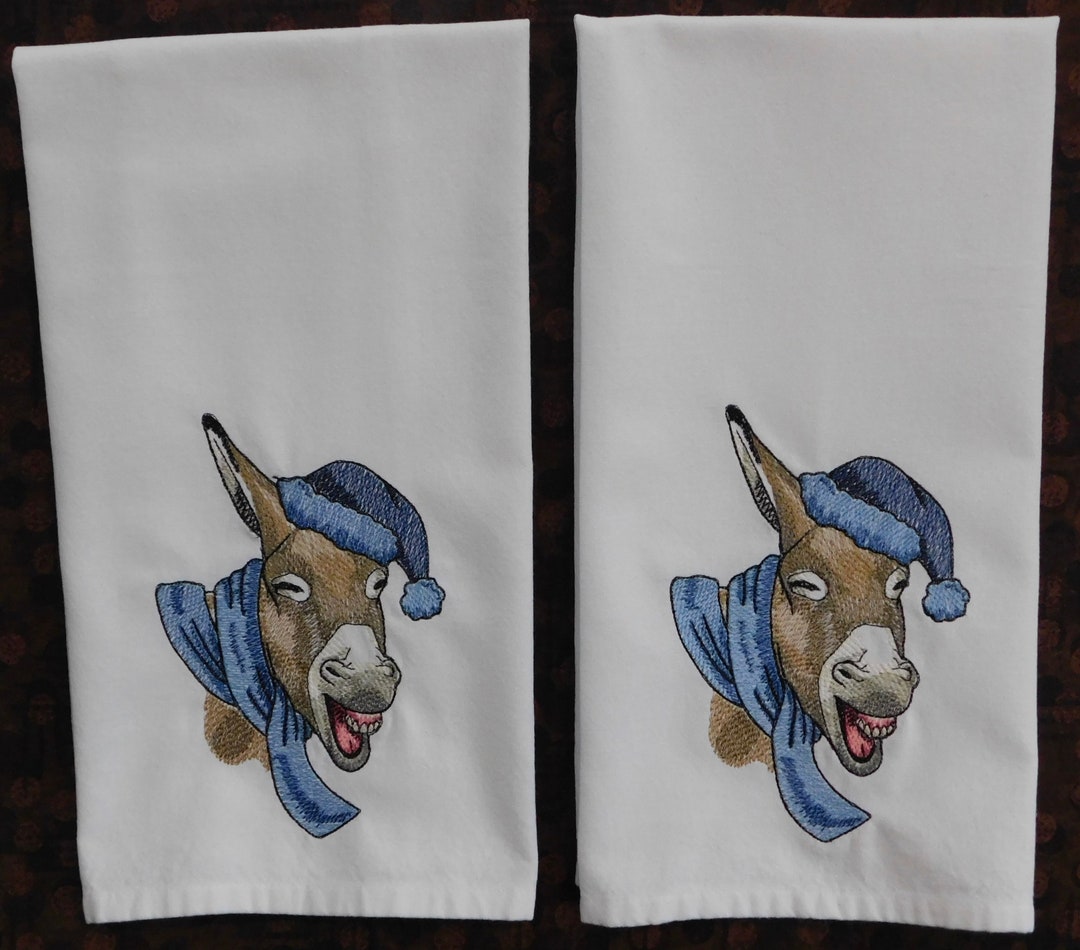 Donkey Bundled up for Winter Embroidered Kitchen Towel - Etsy