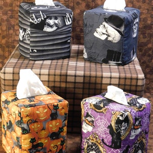 Halloween Tissue Box Covers With Skeletons, Skulls, Cats, Pumpkins and ...