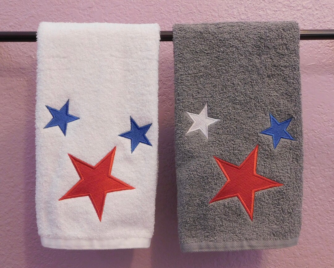 Patriotic Holiday Stars Embroidered on a Soft Hand Size Bathroom Towel ...