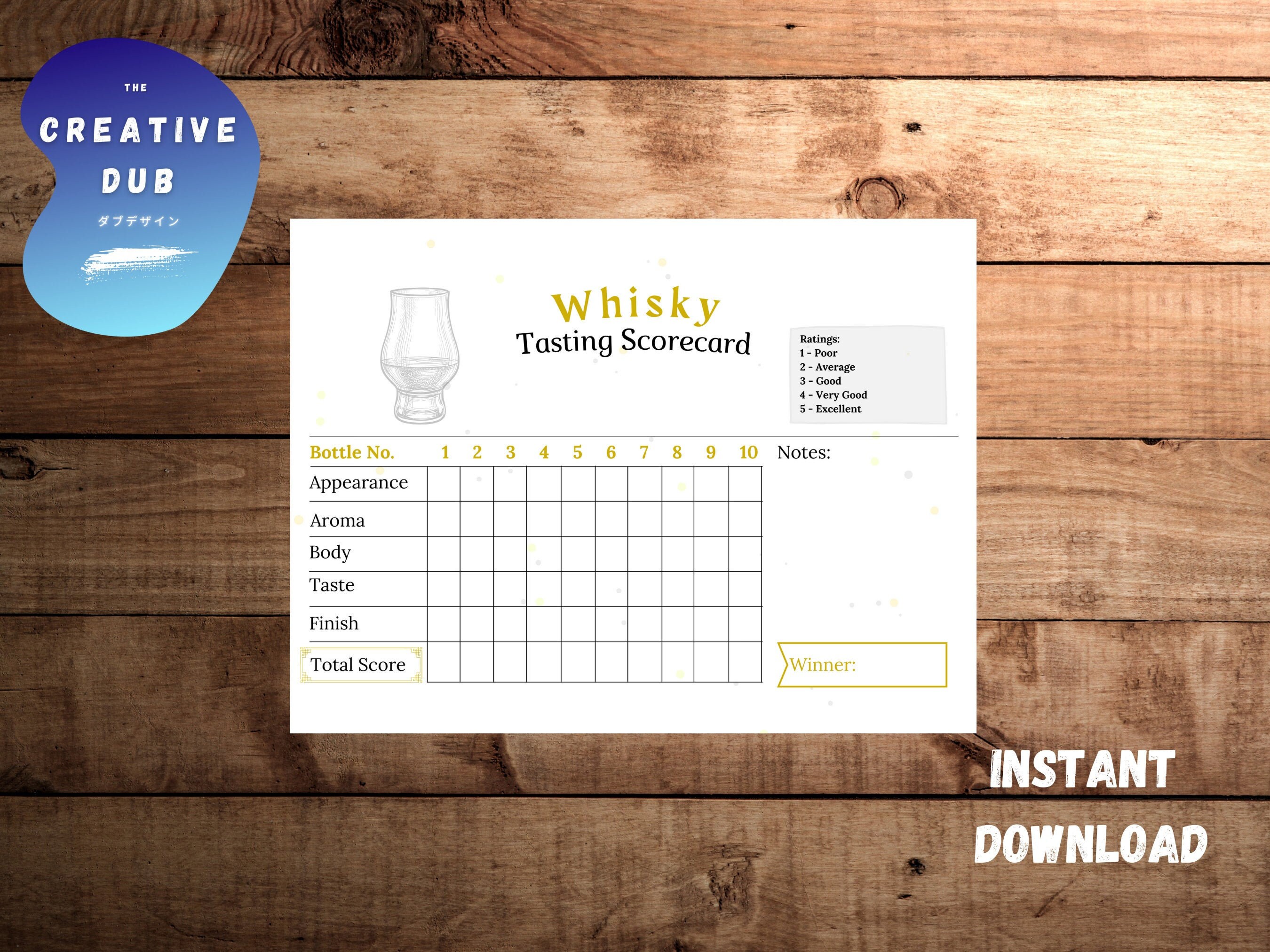 Whisky Tasting Score Card | Printable | Instant Download - Summer Games ...