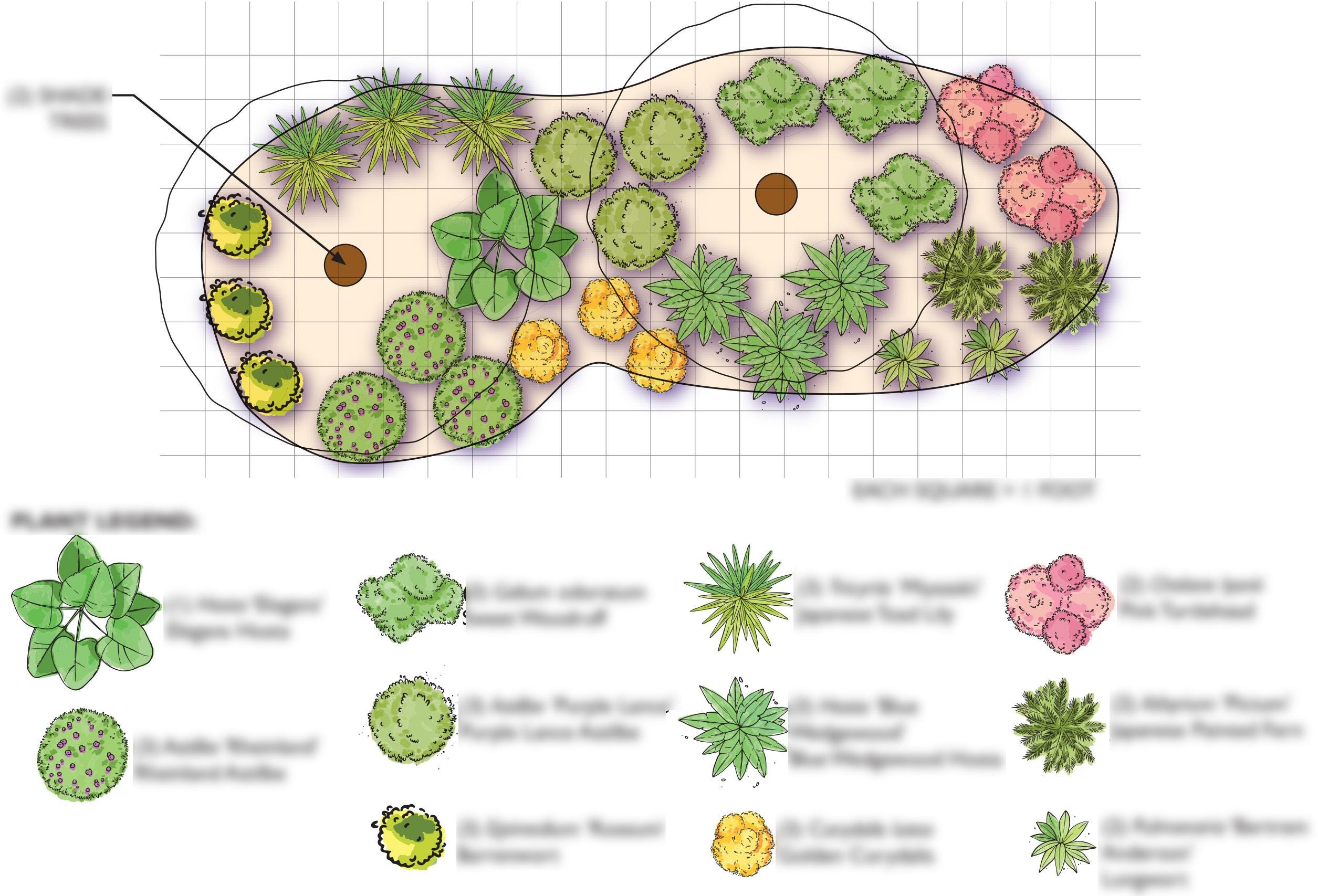 Spring Perennial Shade Garden Plan – Low-maintenance Shaded Yard ...