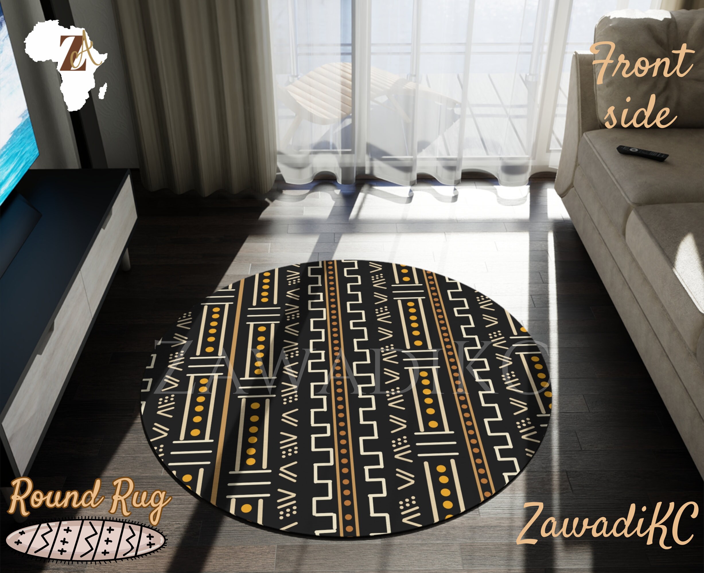 Black Round Rug, Mud Cloth Carpet, African Rug, Round Rugs, Mud Cloth ...