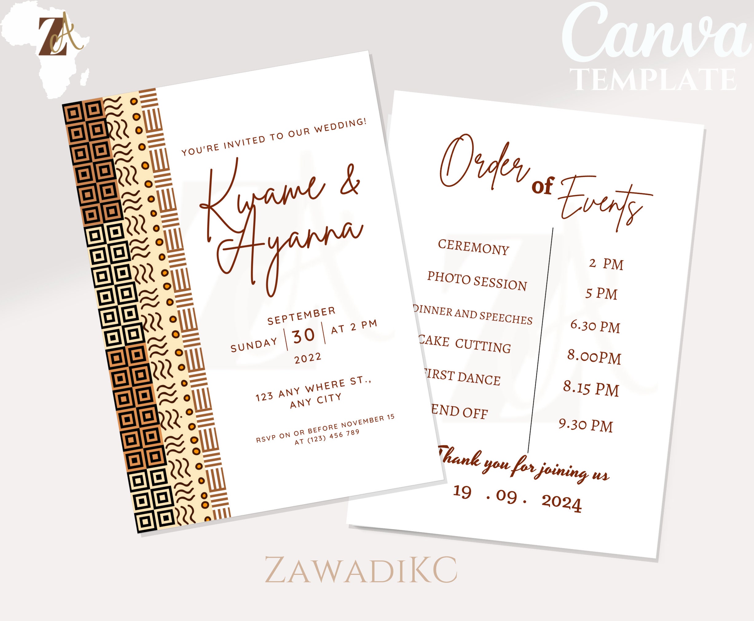 Wedding Invitation &timeline Template, Order of Events, Ghanaian ...