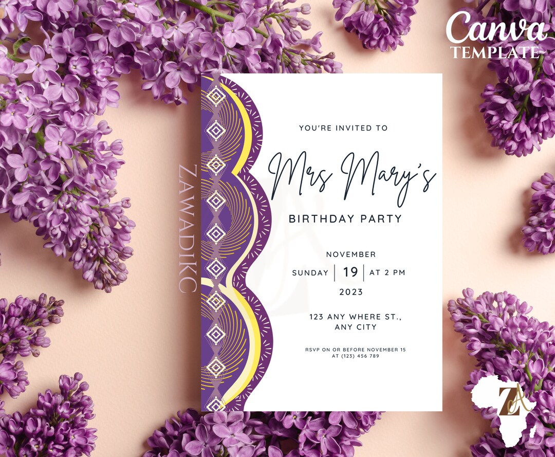 Purple Kente Invite Template, Order of Events, African Birthday Invite ...