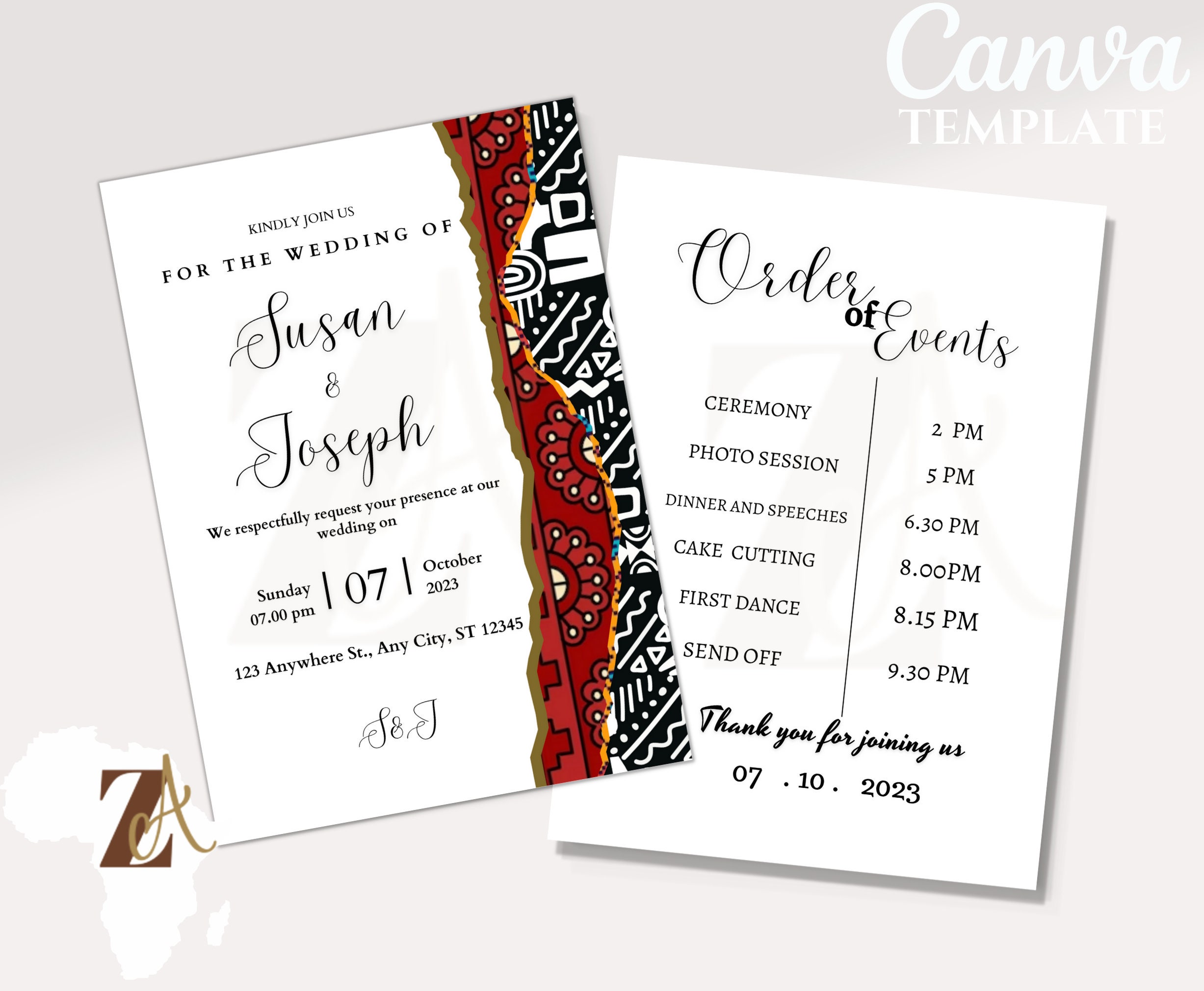 Wedding Invitation &timeline Template, Order of Events, African Wedding ...