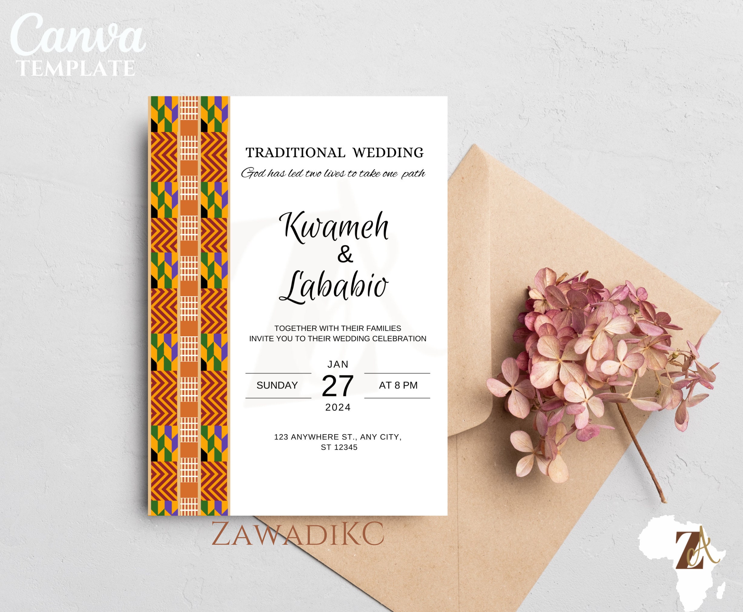 Ghanaian Invitation Template, African Party Invite, Kente Wedding ...