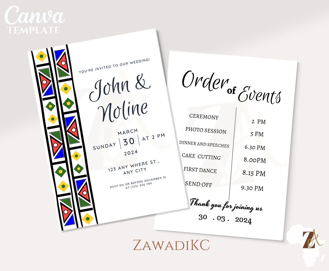 Modèle d'invitation Ndebele, ordre des événements, invitation d ...