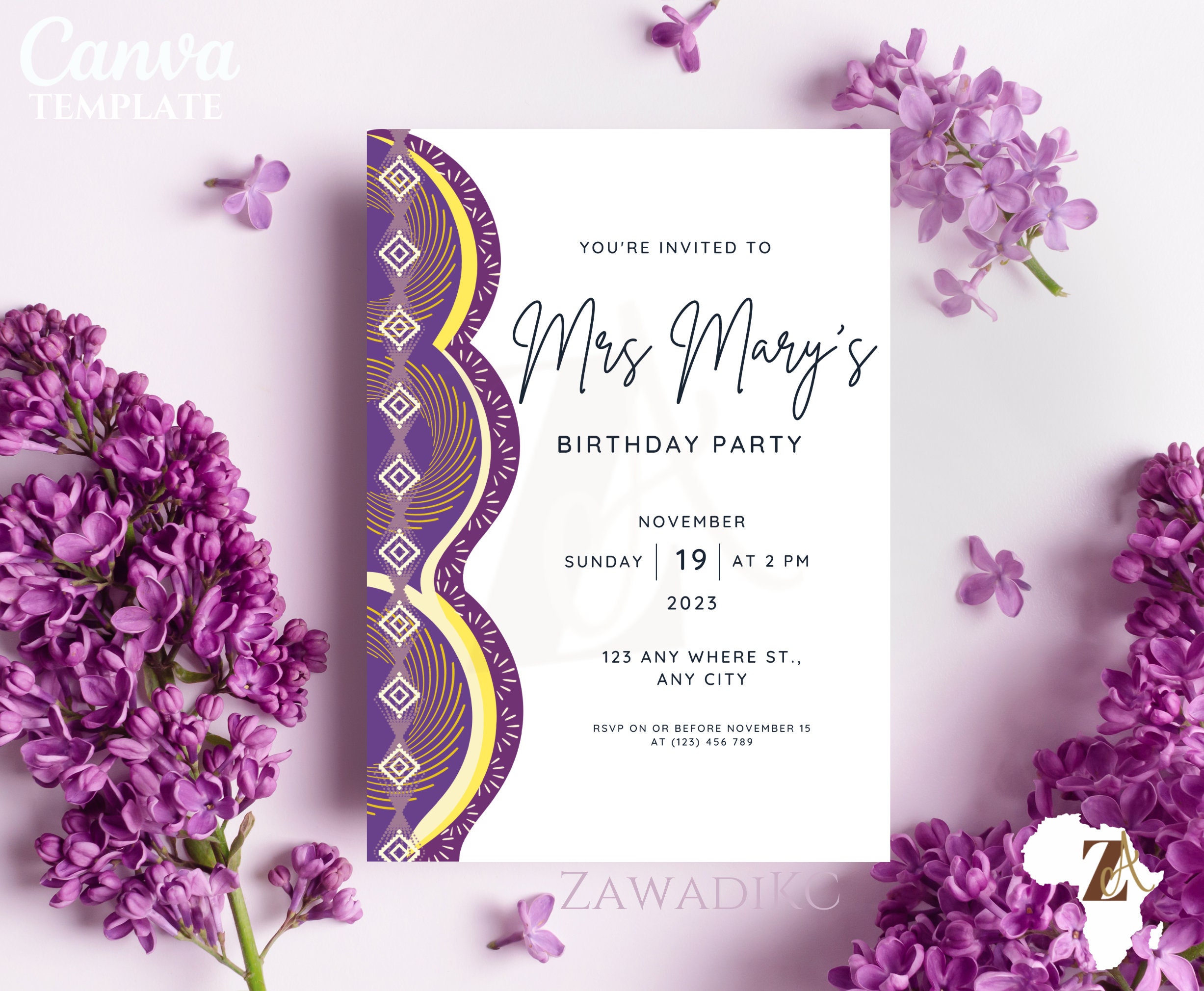 Purple Kente Invite Template, Order of Events, African Birthday Invite ...