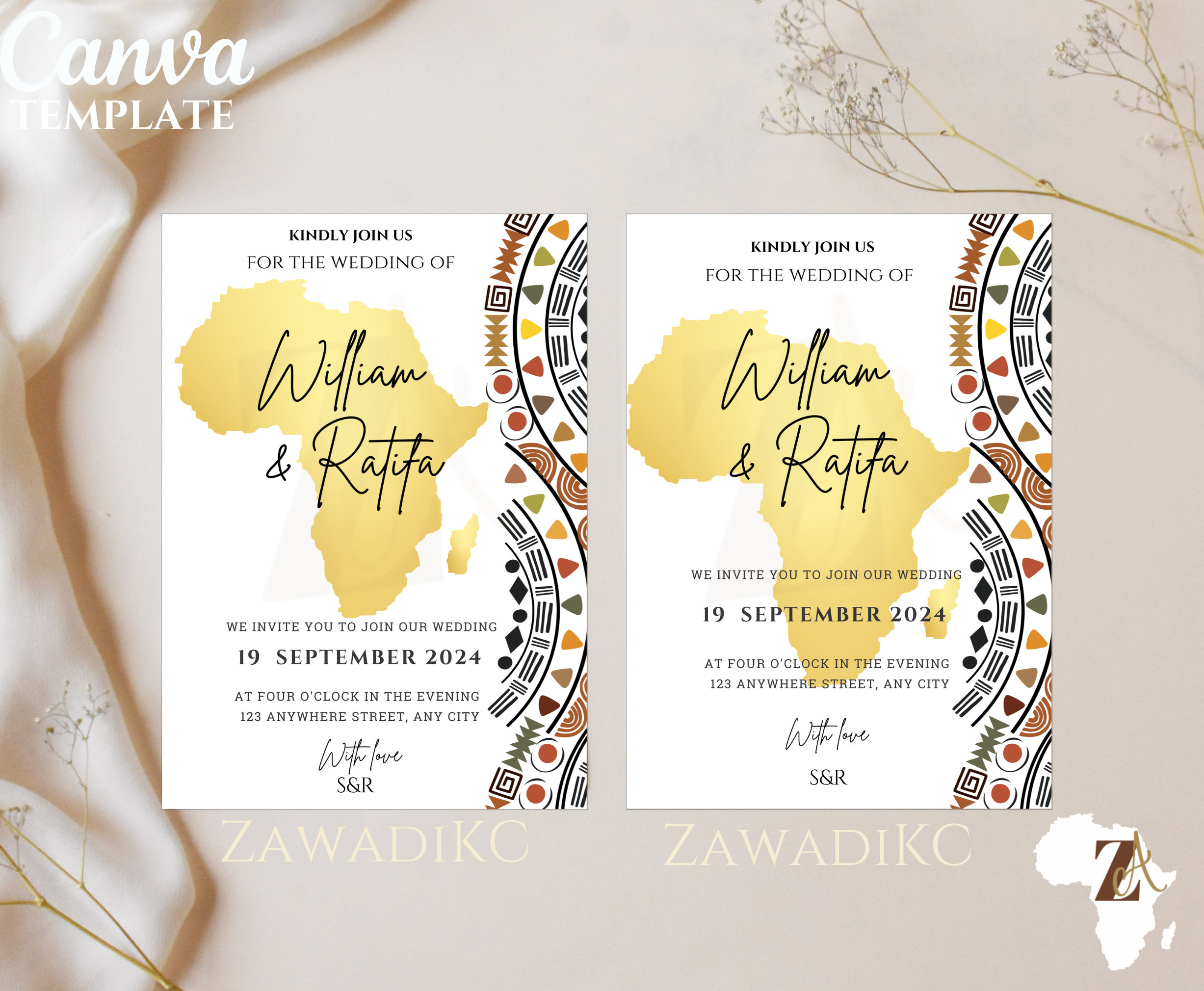 African Wedding Invitation, African Themed Wedding Invitations, African ...