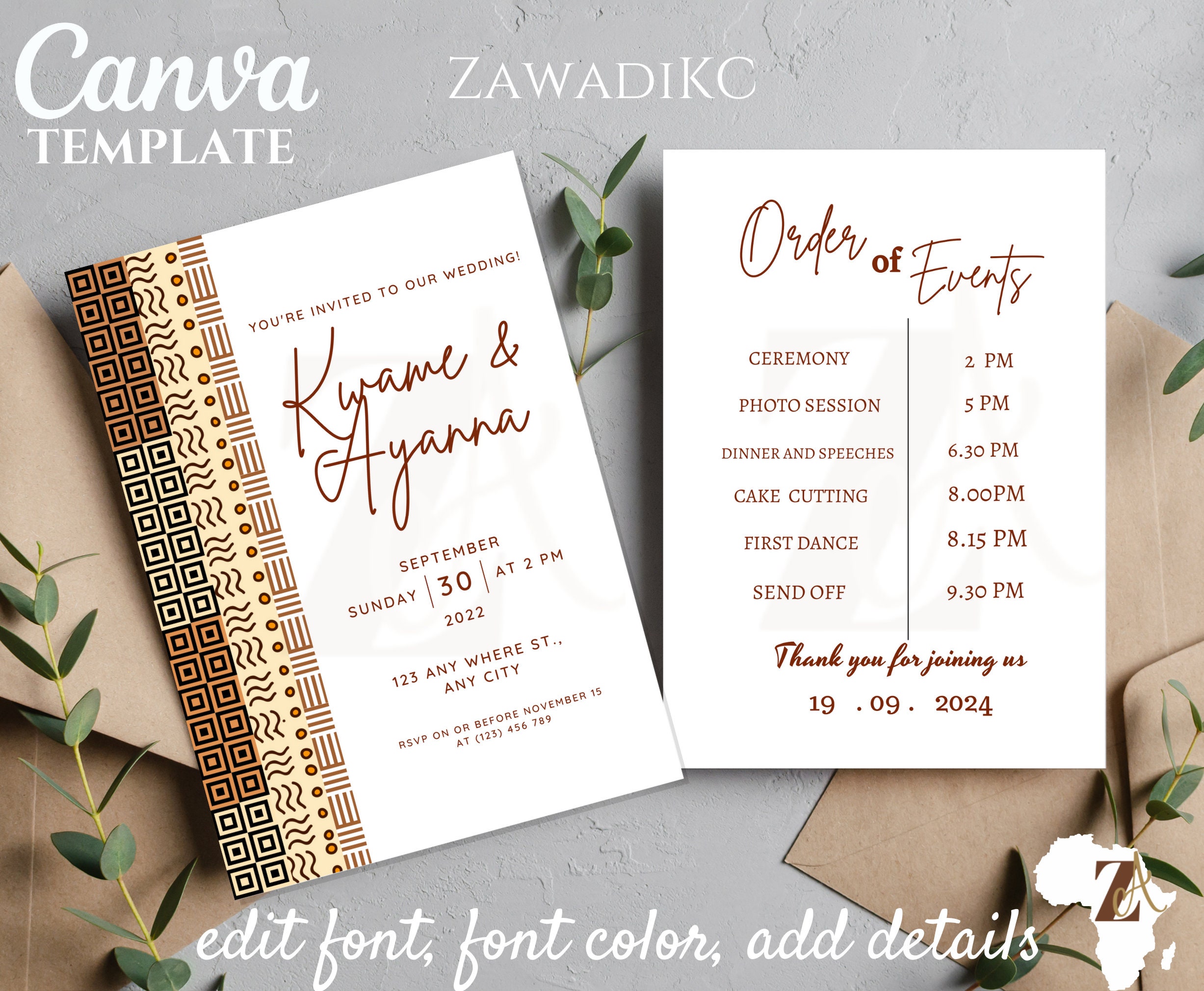 Wedding Invitation &timeline Template, Order of Events, Ghanaian ...