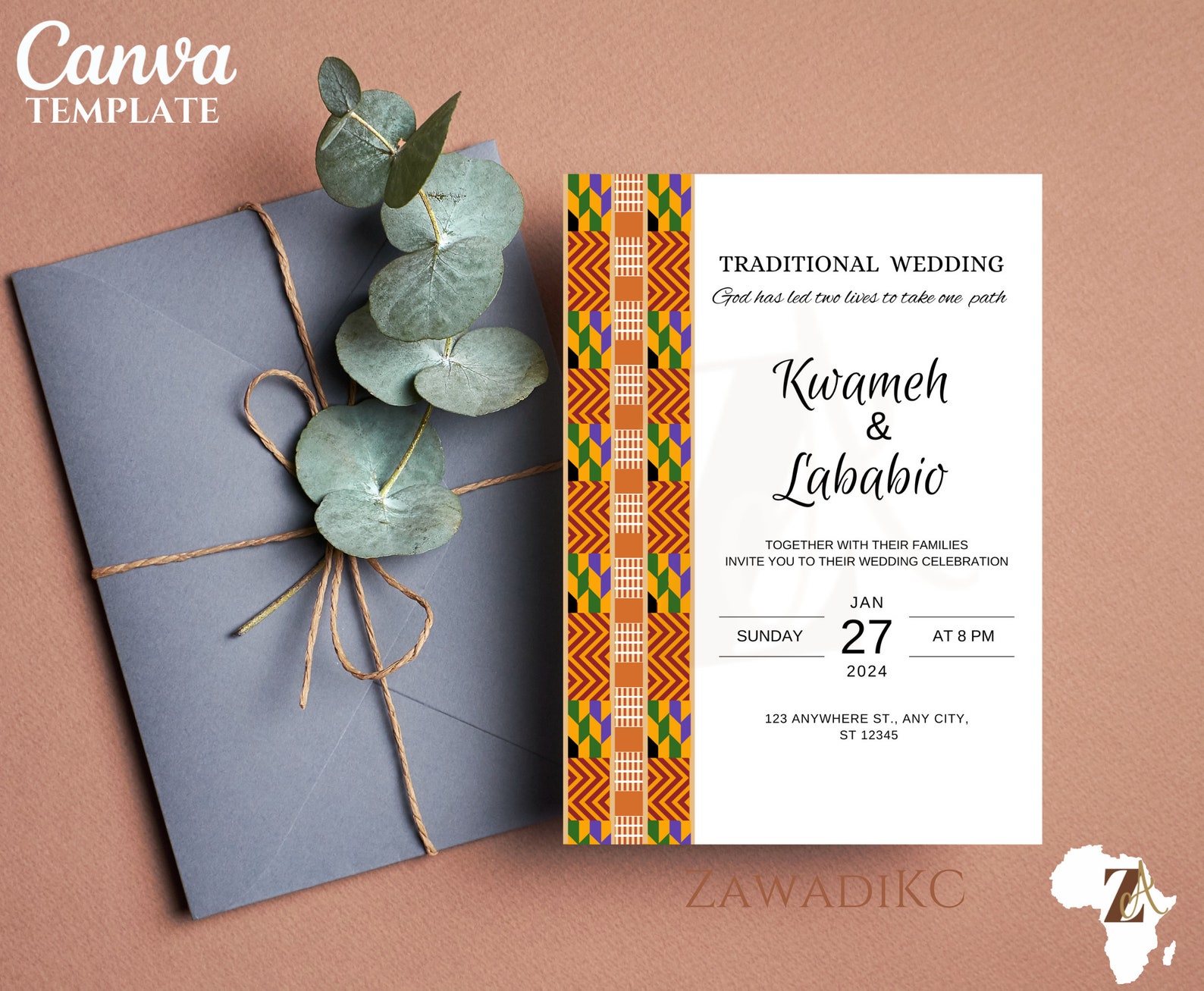 Ghanaian Invitation Template, African Party Invite, Kente Wedding ...